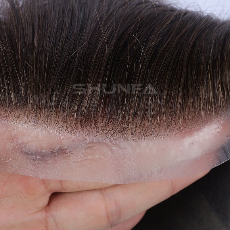 French lace center with clear pu and poly coating back for men hair ...