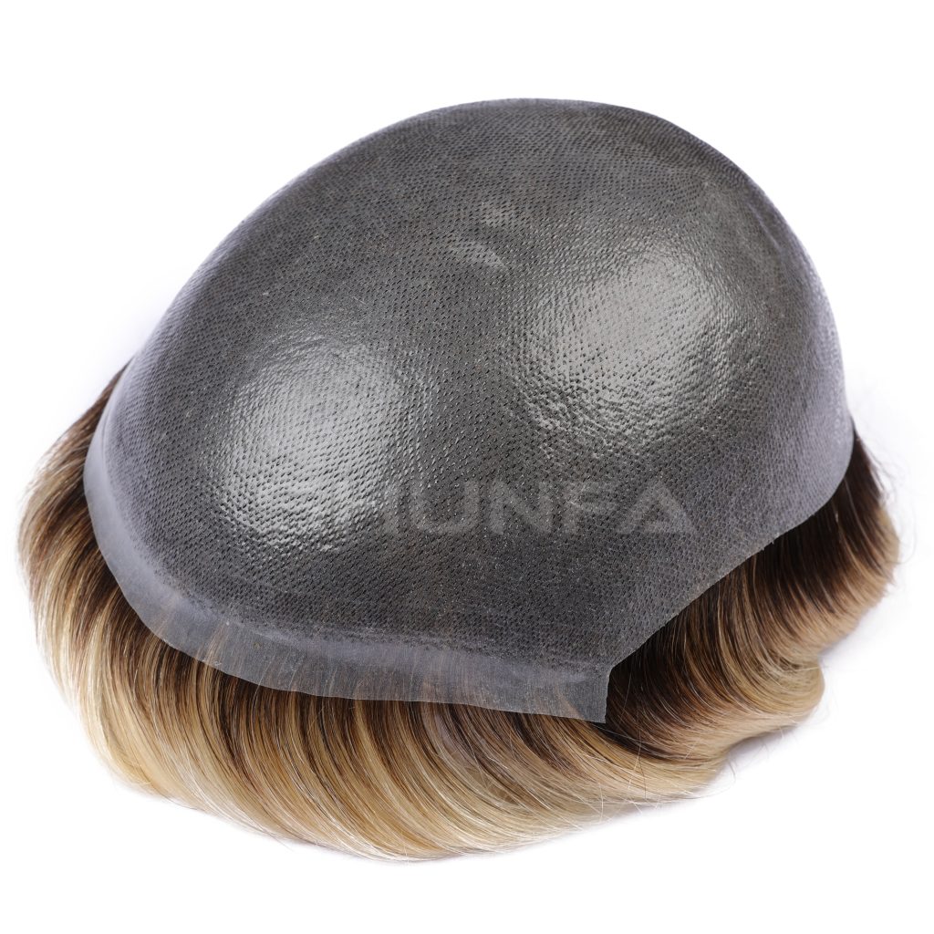 Fashion color T2/613 knotted full skin hair systems for hair loss men ...